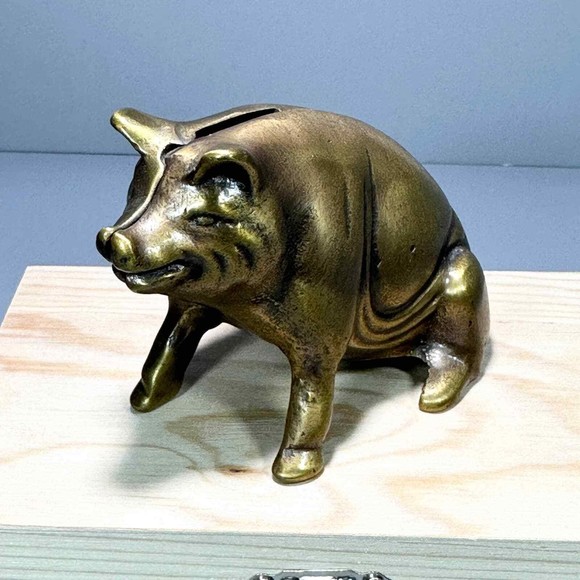 None | Accents | Piggy Bank Antique Still Penny Cast Iron Gold Sitting ...